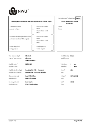 ECON 112 Test 2 Memo - ECON112 - NWU - Studocu