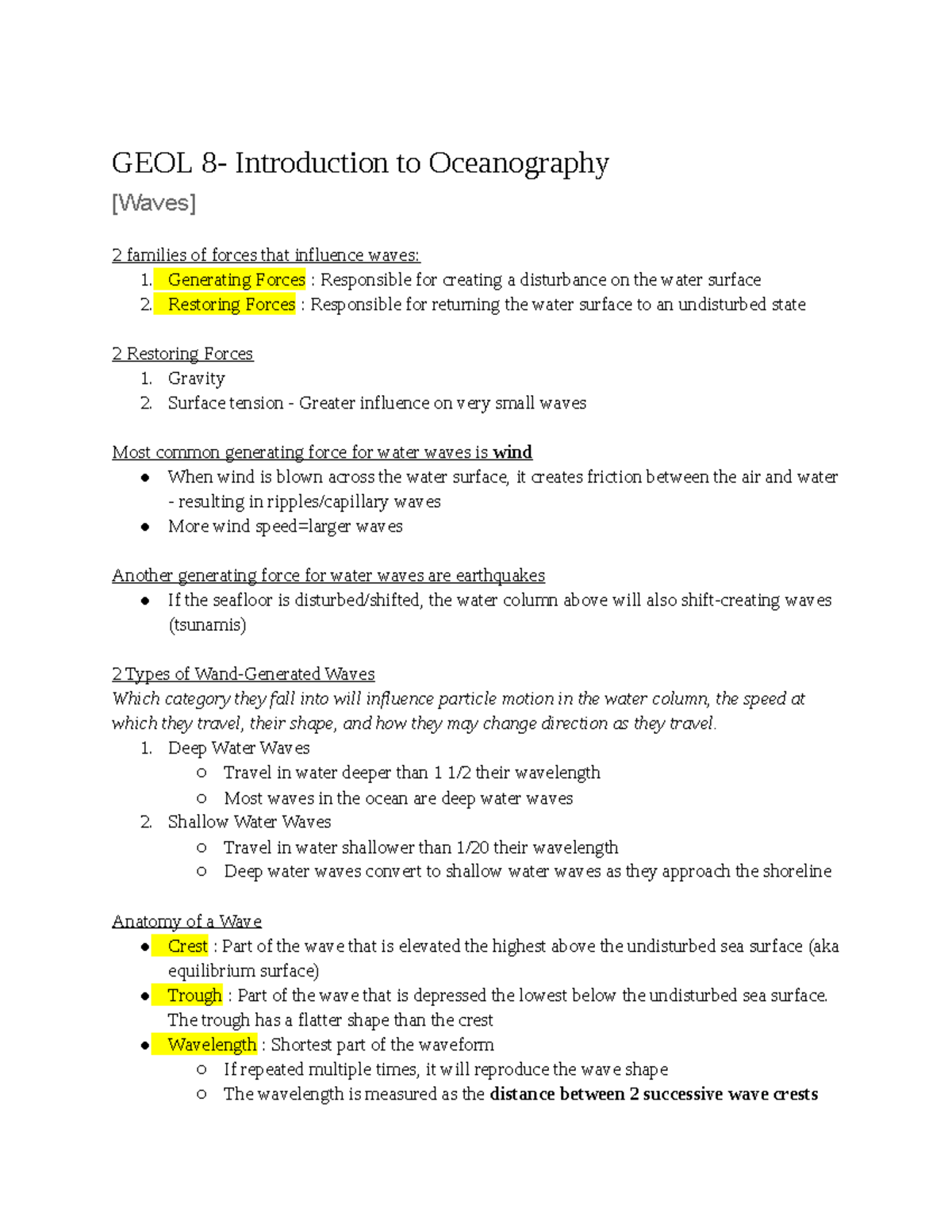 2020-Intro to Oceanography-Waves notes week11 - GEOL 8- Introduction to ...