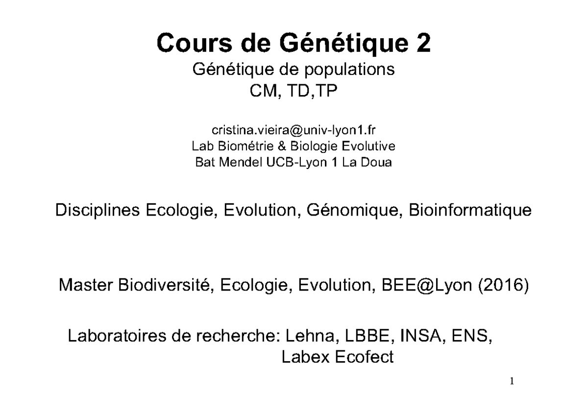 Cours Genetique des population nuemro 1. Sequence 3. - Cours de ...