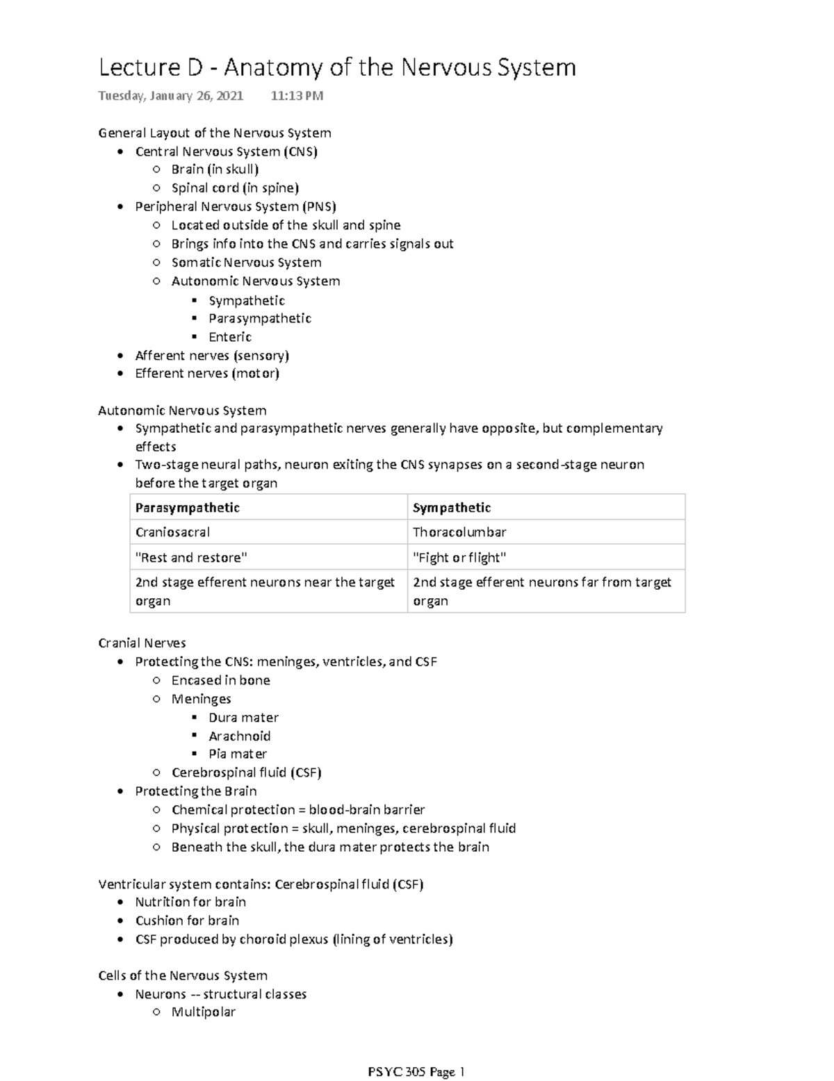 Lecture D - Anatomy of the Nervous System - Brain (in skull) Spinal ...