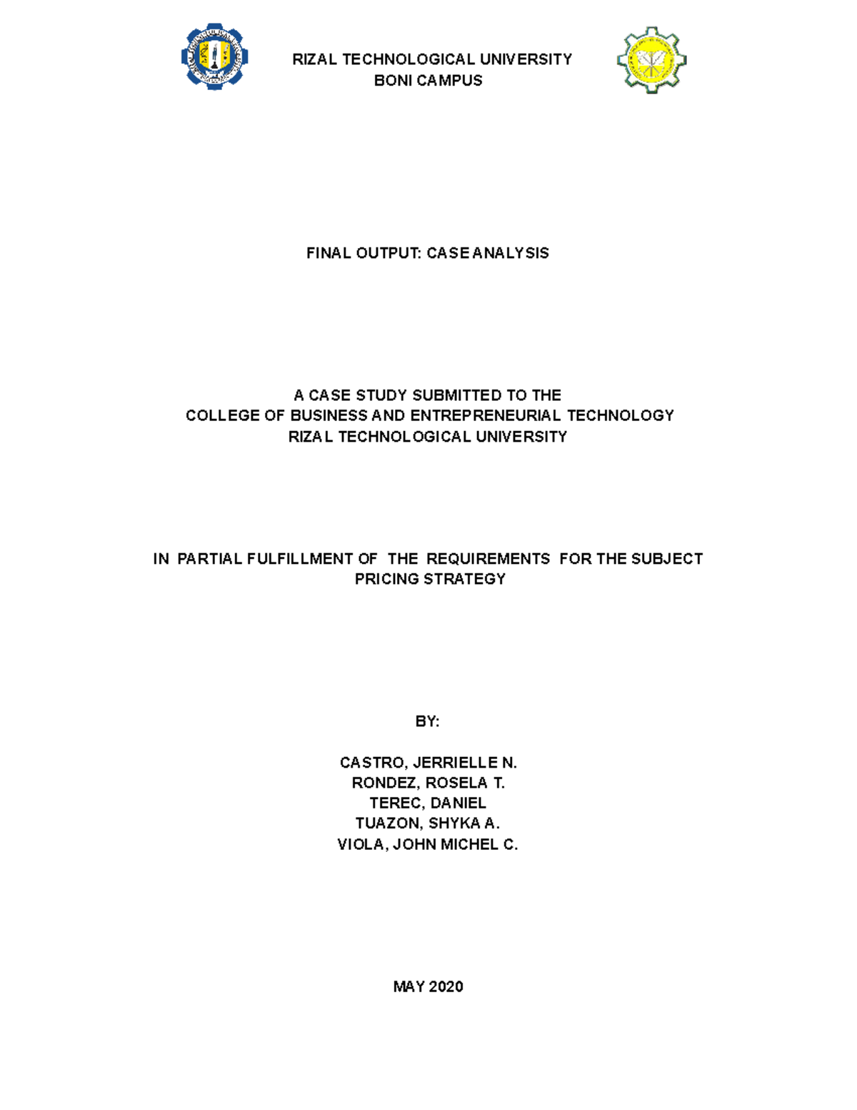 Group 9 - 1233 - BONI CAMPUS FINAL OUTPUT: CASE ANALYSIS A CASE STUDY ...