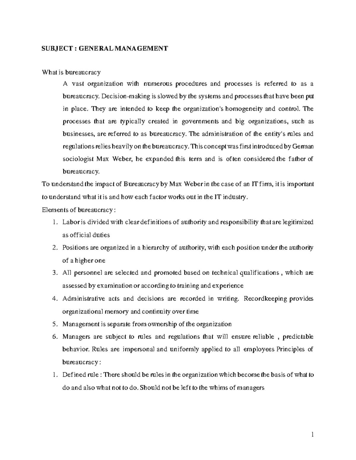 GM Final 1 - General Management Notes - SUBJECT : GENERAL MANAGEMENT ...