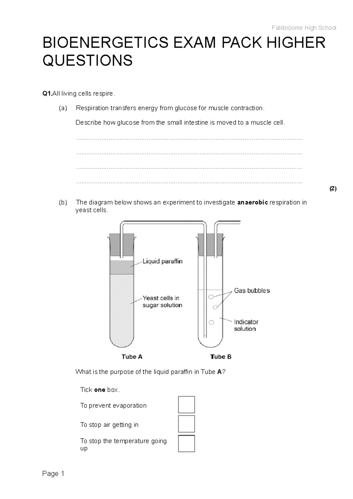 Bioenergetics exam pack higher - BIOENERGETICS EXAM PACK HIGHER ...