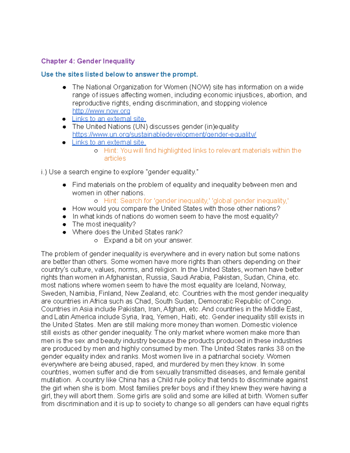 Sociology 2 Lecture Questions 2, 3, and 4 - Chapter 4: Gender ...