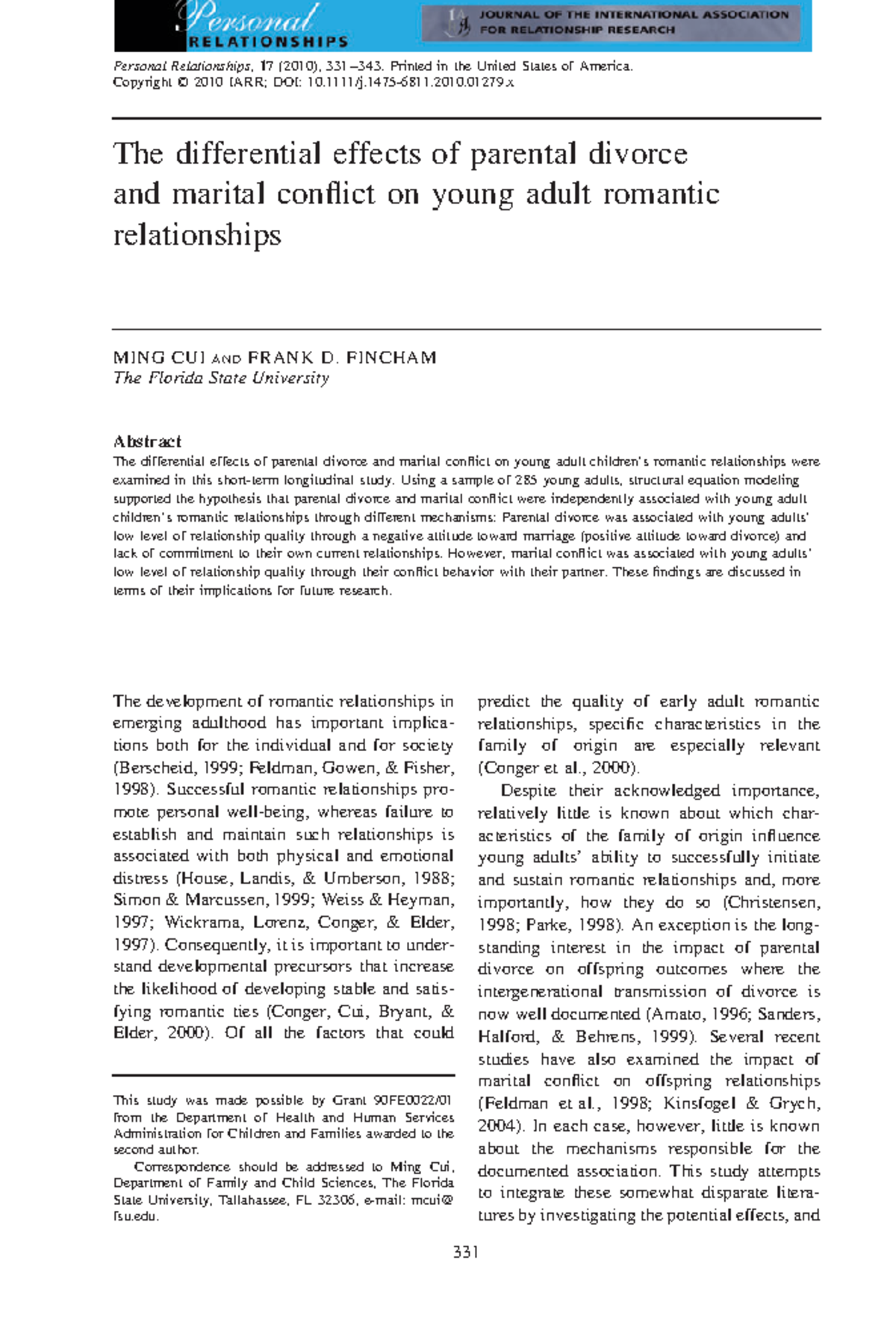 The diffrential effects of parental divorce and marital conflict on ...