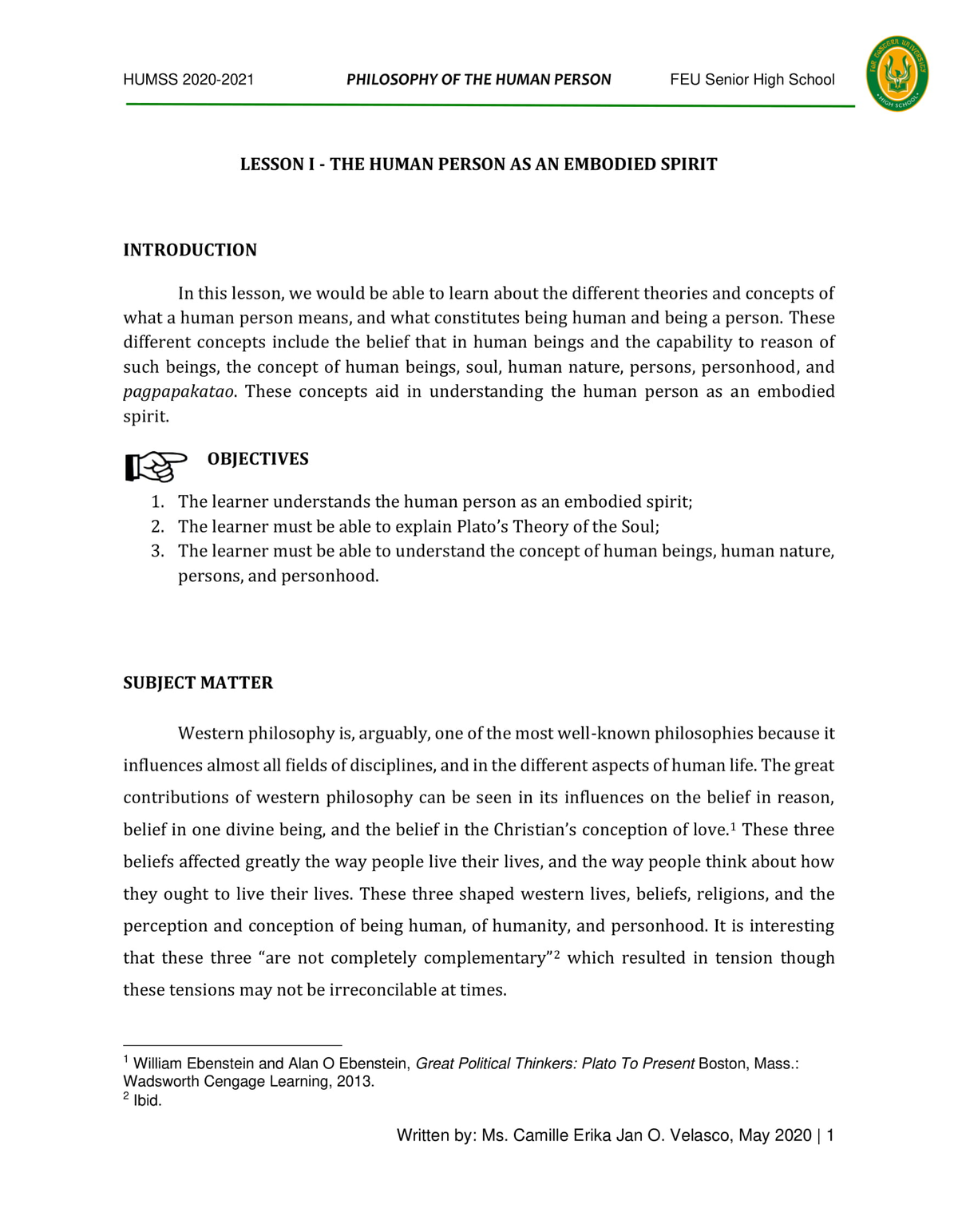 Unit 2 Lesson 1 01 Module Philosophy Of Man Studocu