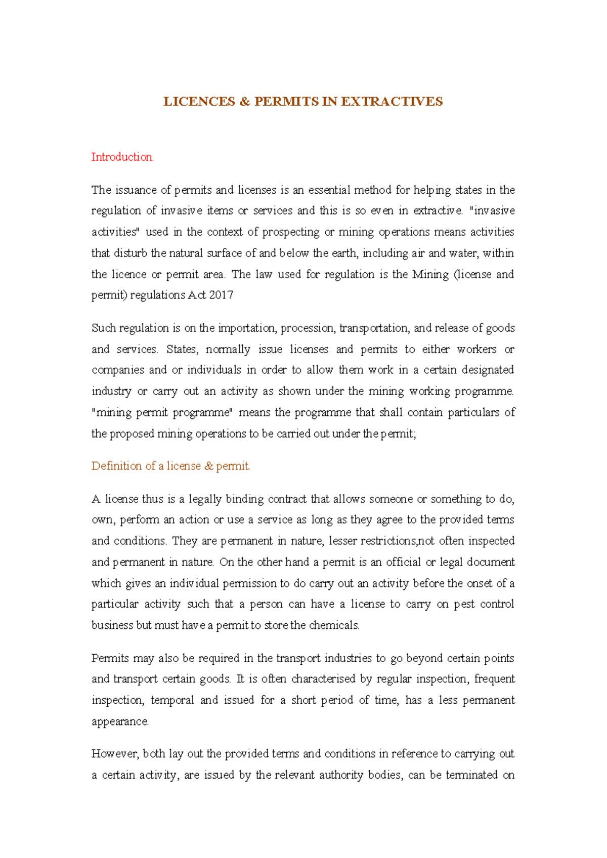 Licences Permits In extractive resources - LICENCES & PERMITS IN ...