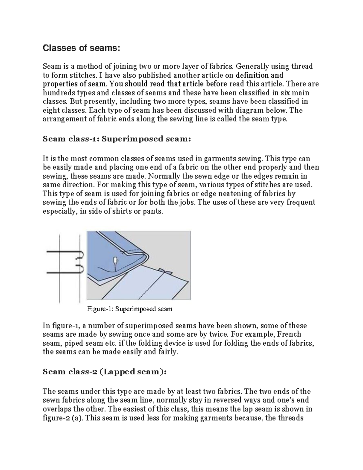 Classes of seams - FYI - Classes of seams: Seam is a method of joining ...