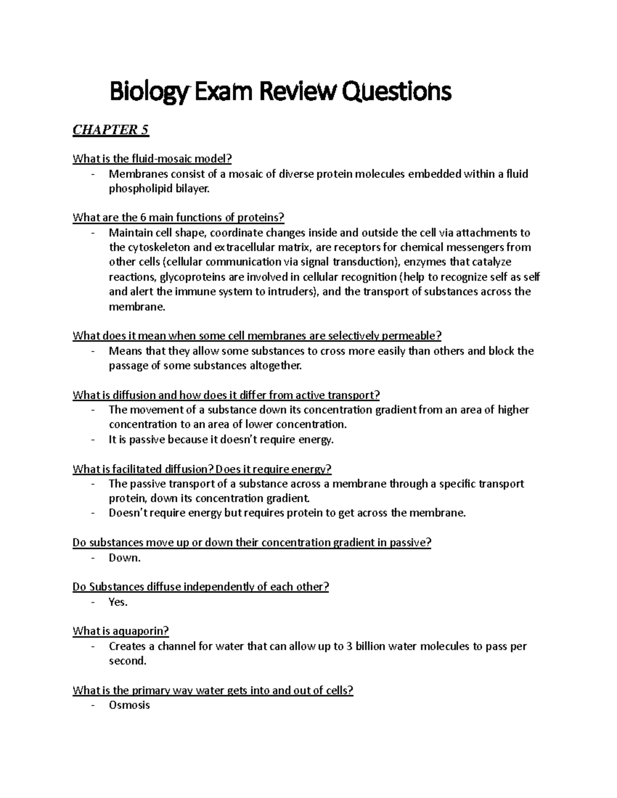Bio exam review - Biology Exam Review Questions CHAPTER 5 What is the ...
