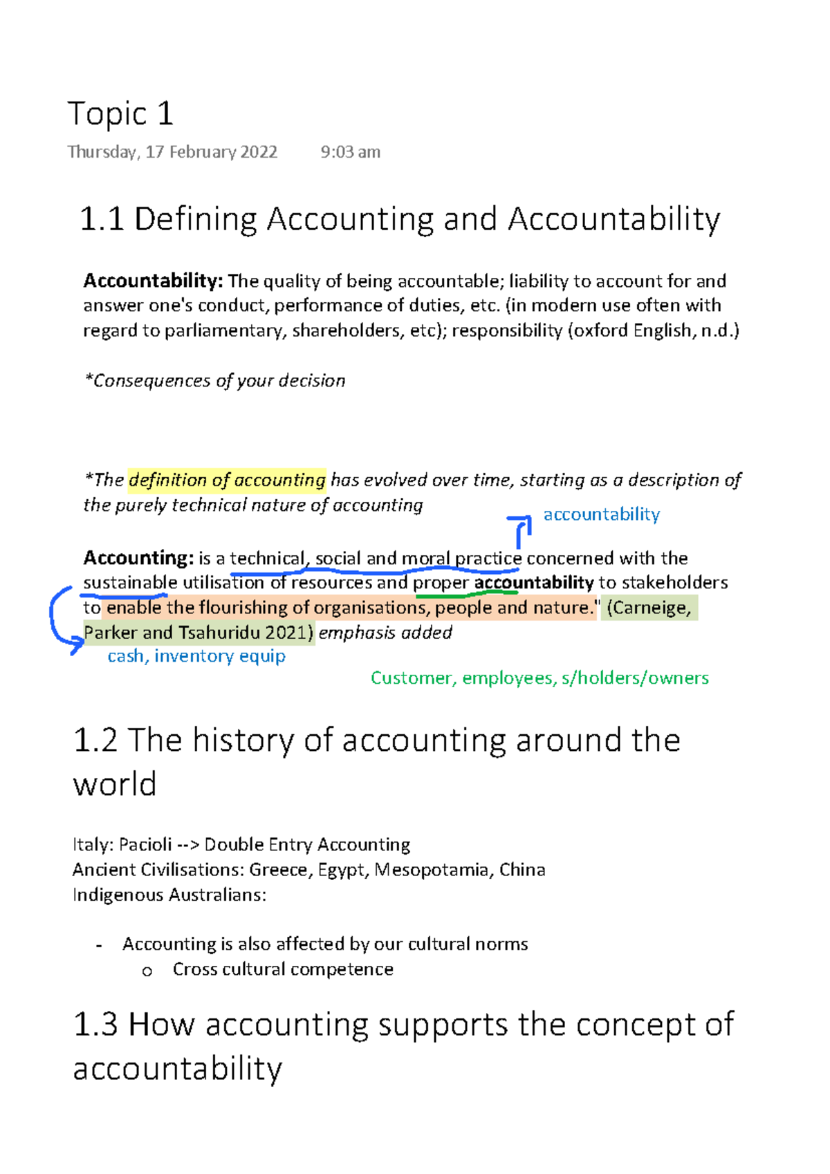 Accounting Notes - Accountability: The quality of being accountable ...