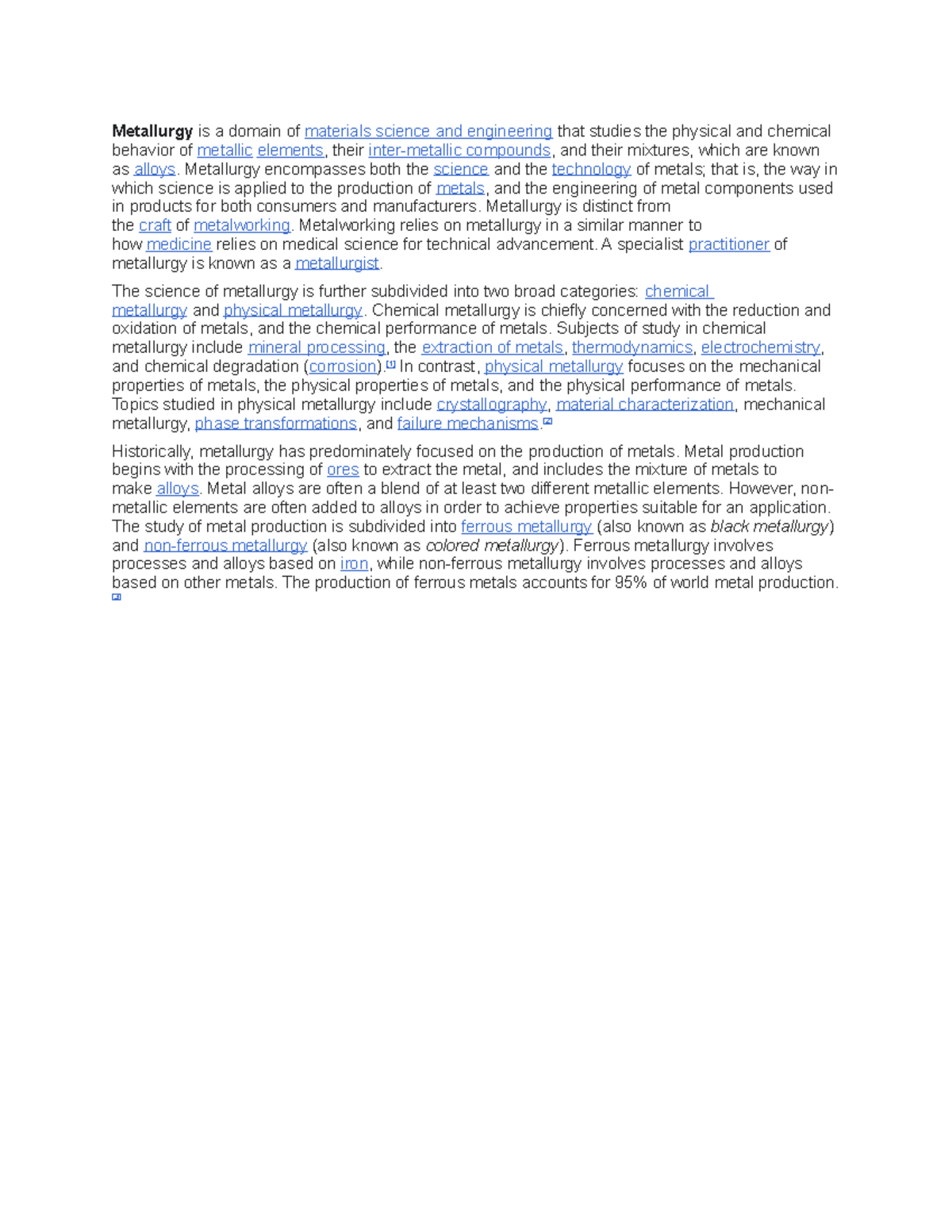 Metallurgy - notes - Metallurgy is a domain of materials science and ...