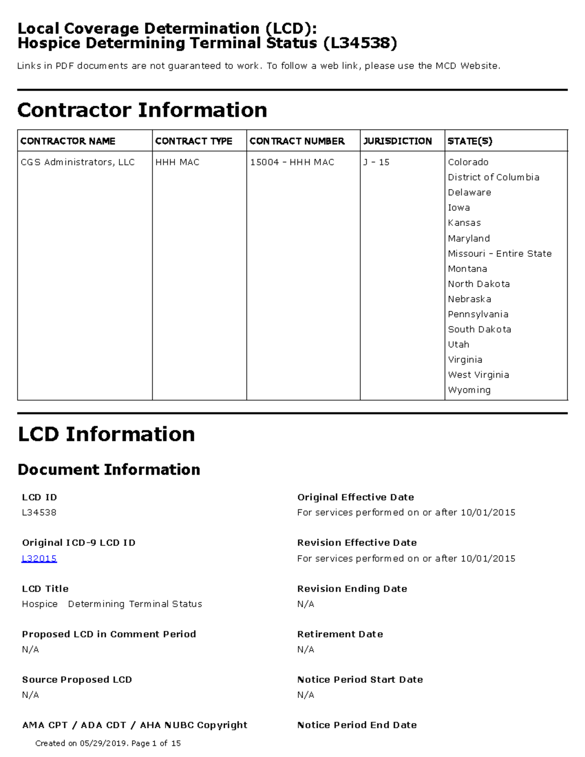 CMS LCD's Bible - LCD's for Hospice - Local Coverage Determination (LCD ...