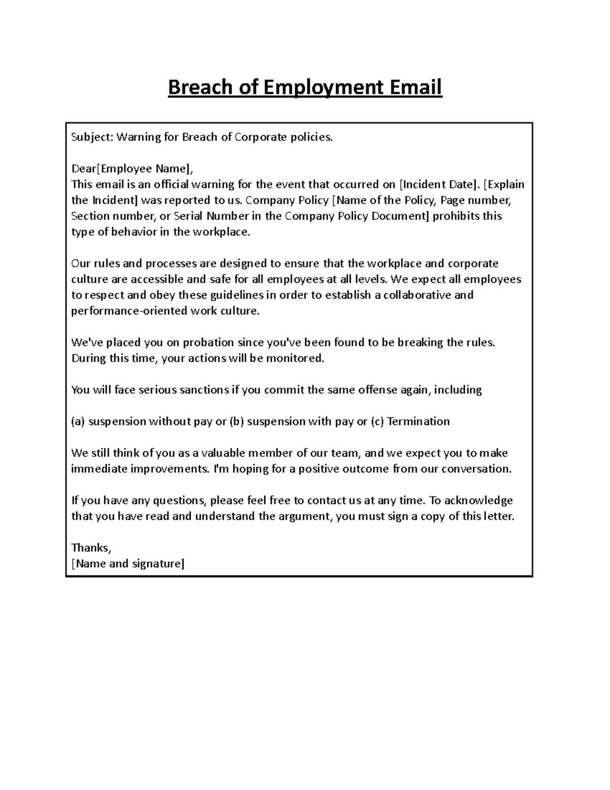 Breach of Employment Email - Breach of Employment Email Subject ...