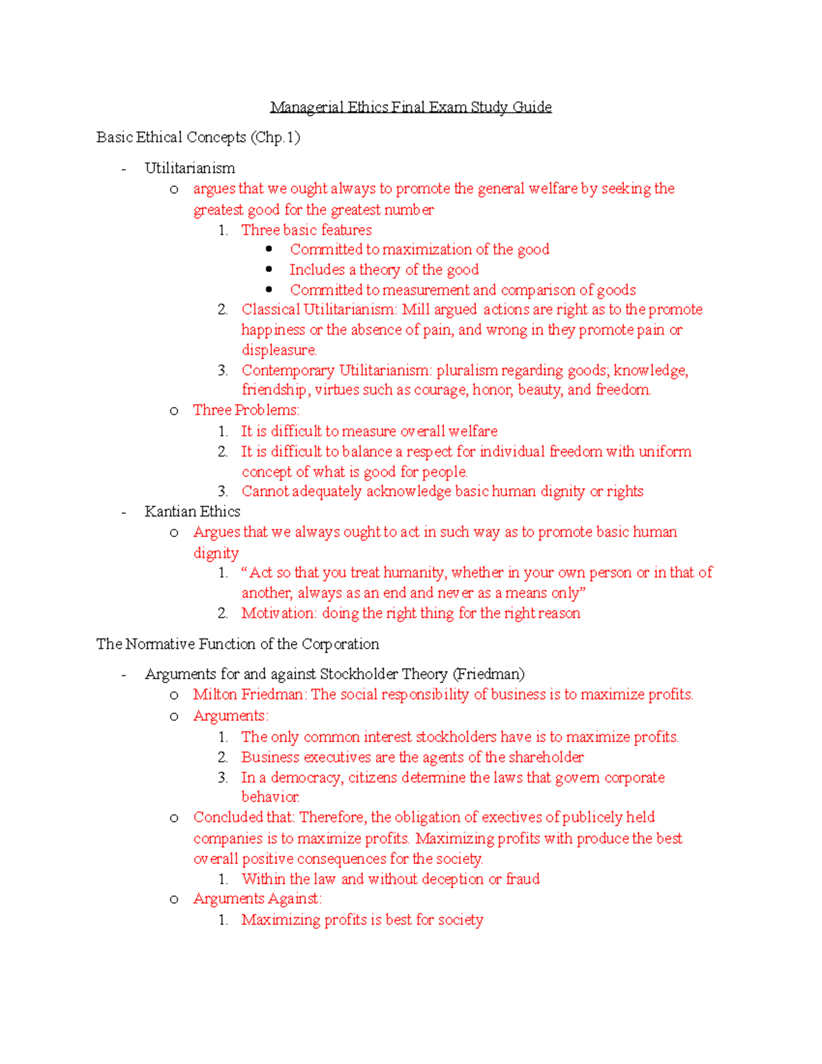 Managerial Ethics Final Exam Study Guide - Three basic features ...