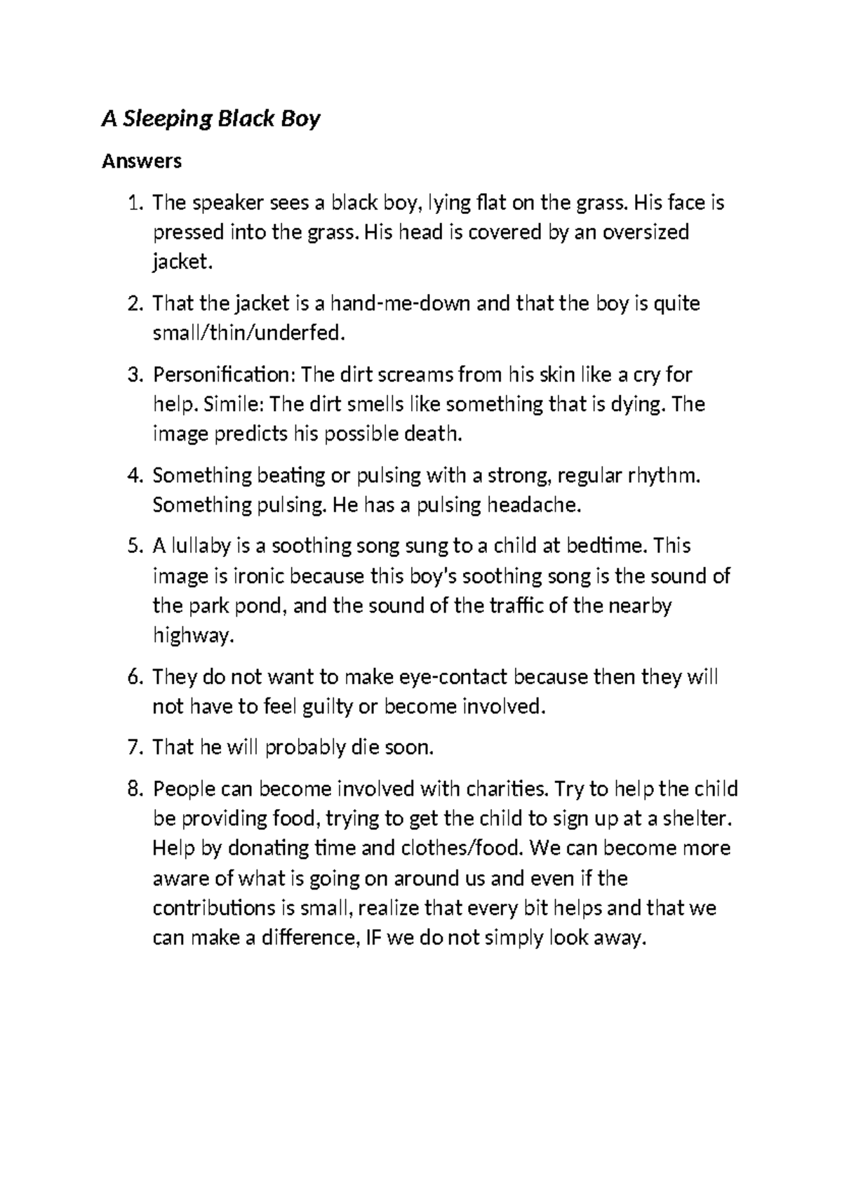 Poem Corrections - poetry - A Sleeping Black Boy Answers 1. The speaker ...