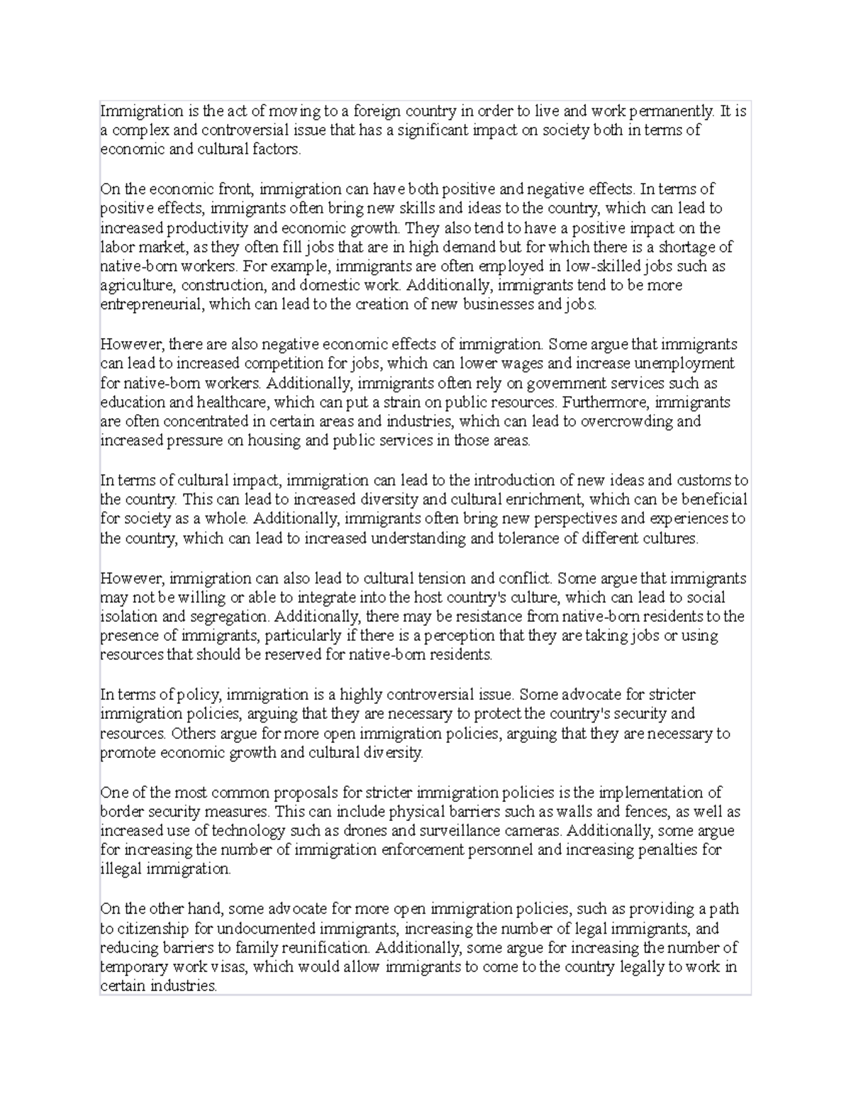 Immigration is the act of moving to a foreign country in order to live ...