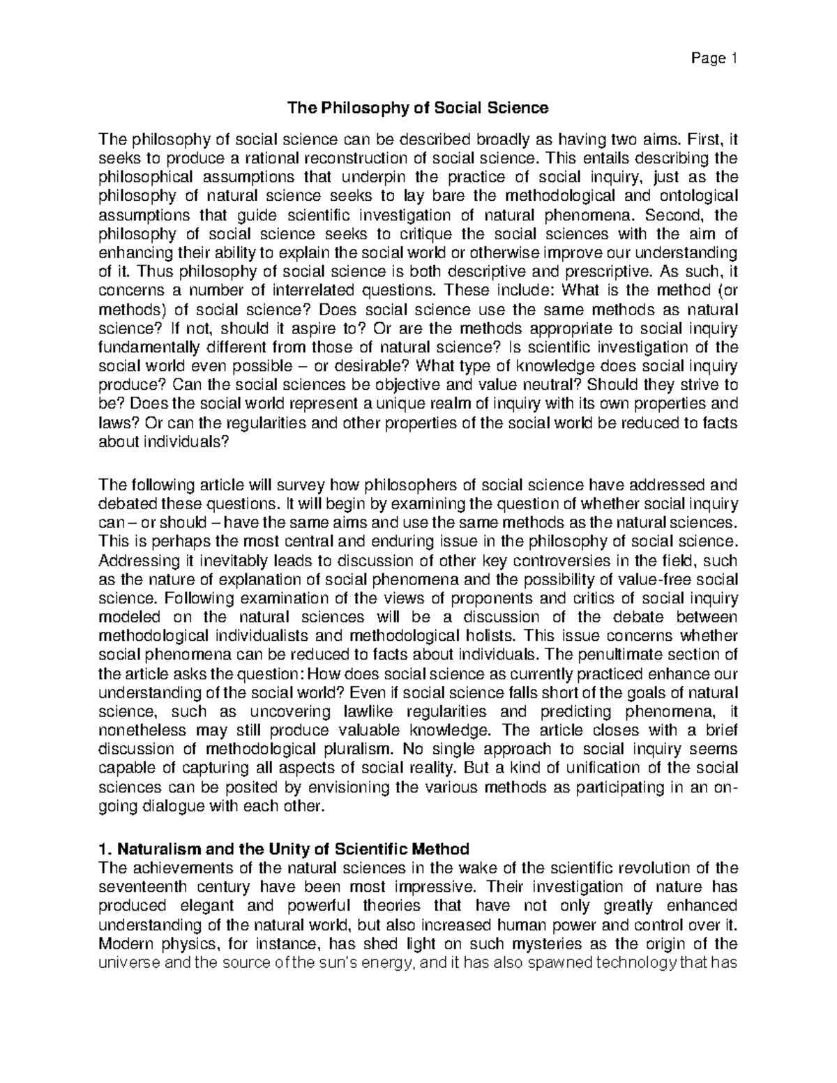 Philosophical Foundation of Social Science 1 - The Philosophy of Social ...