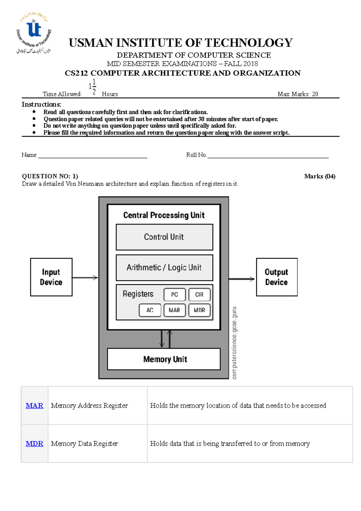 MID 2018, questions and answers - USMAN INSTITUTE OF TECHNOLOGY ...
