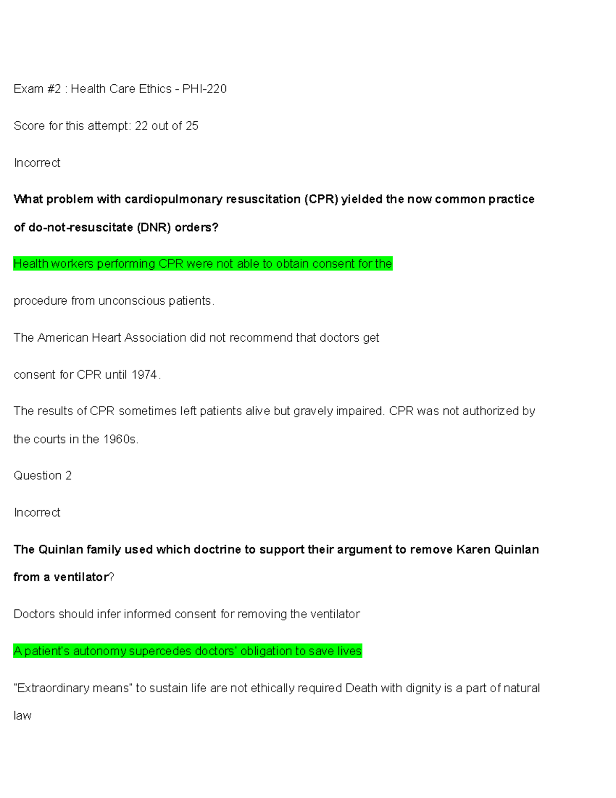 Health Care Ethics - PHI-220 - Google Docs - Exam #2 : Health Care ...