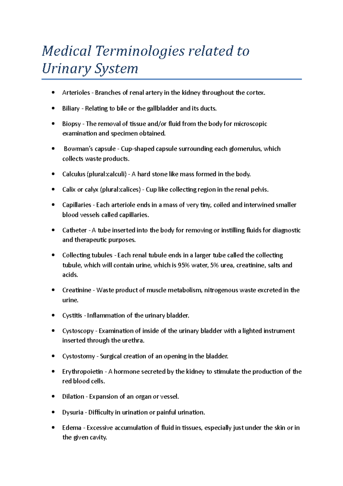 Medical Terminologies related to Urinary System - Medical Terminologies ...