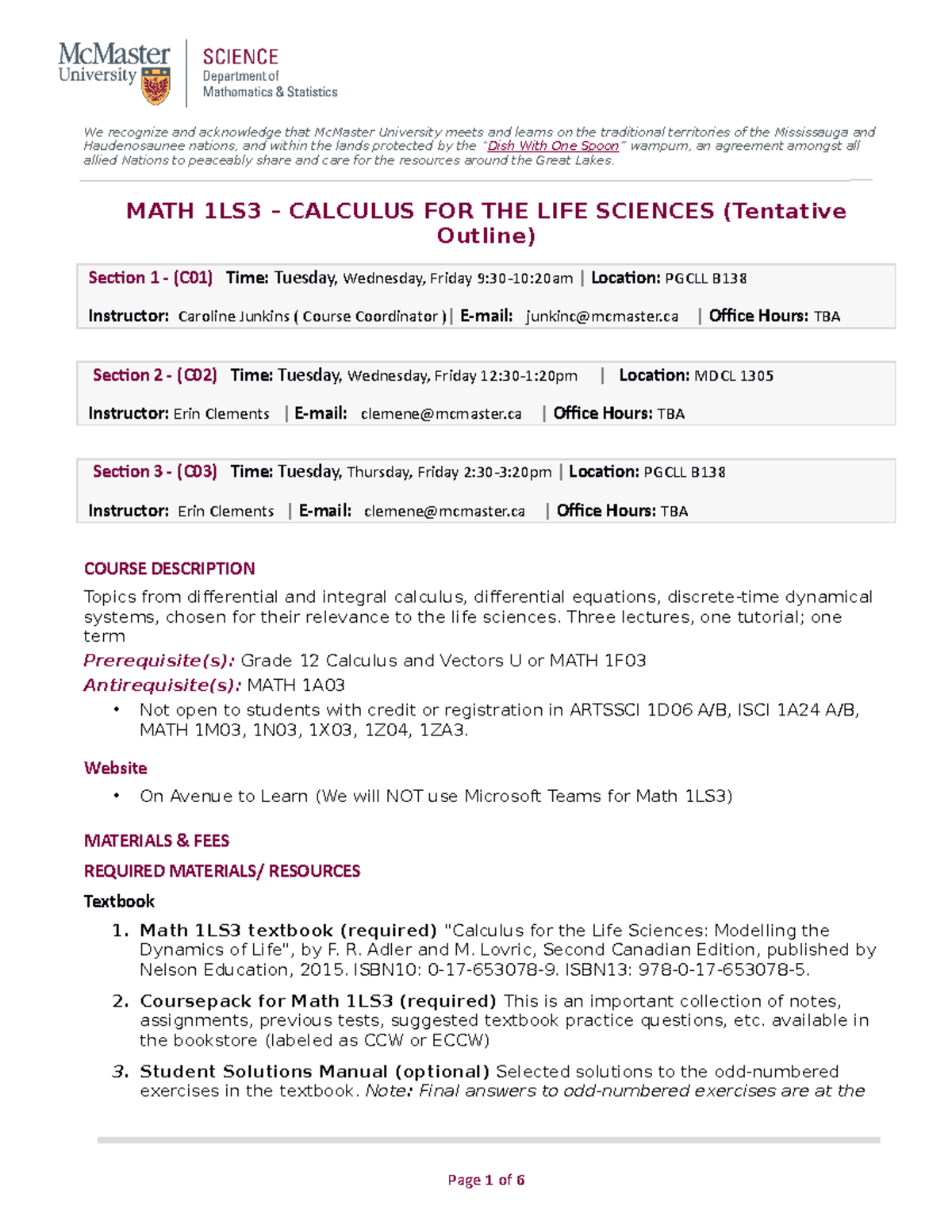 MATH-1LS3 Outline - We recognize and acknowledge that McMaster ...