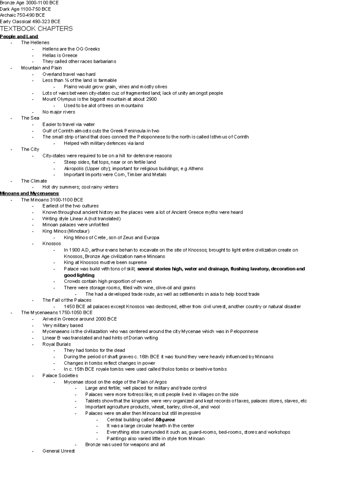 CLAS Mid-Term - Bronze Age 3000-1100 BCE Dark Age 1100-750 BCE Archaic ...