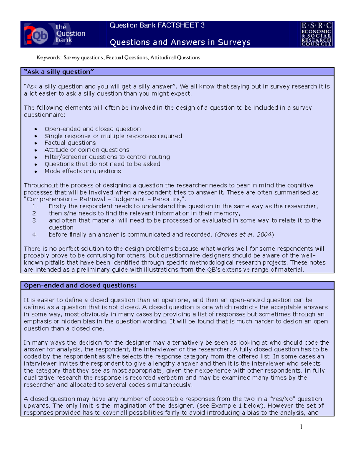 Discover questionsandanswersinsurveysfactsheet - Question Bank ...