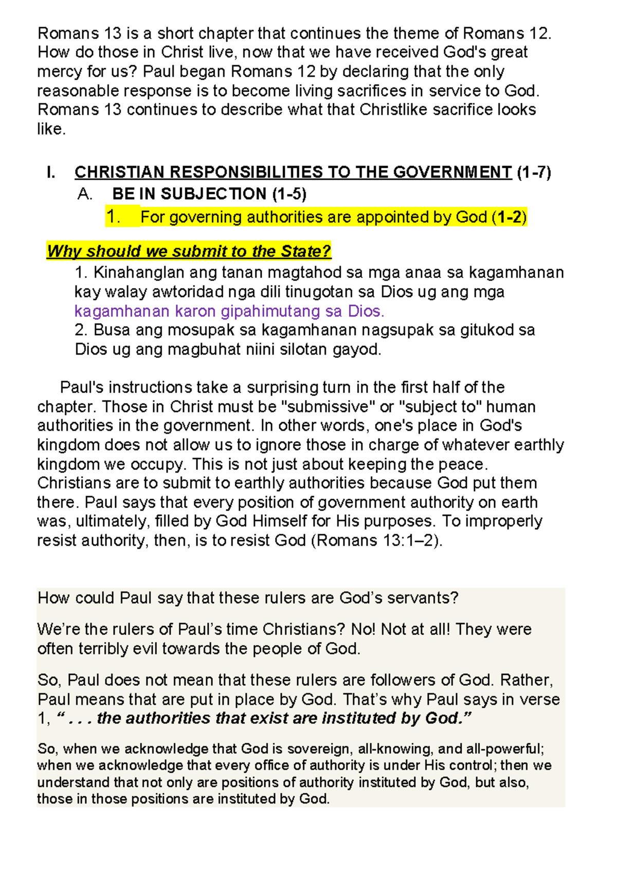 Romans 13 Lesson plan 1 - ddfdfggh - Romans 13 is a short chapter that ...