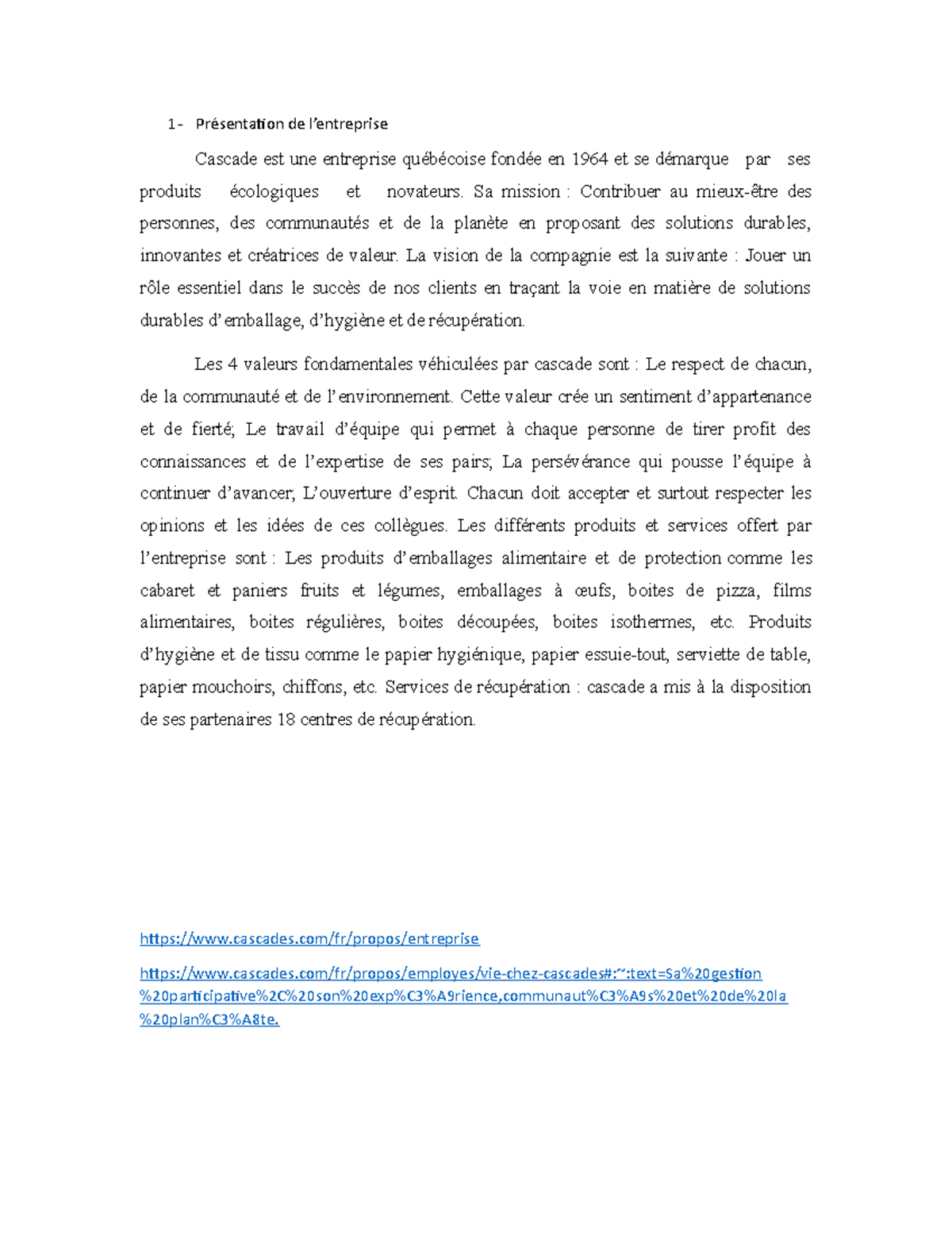 Livrable #1 entreprise Cascade - 1- Présentation de l’entreprise ...