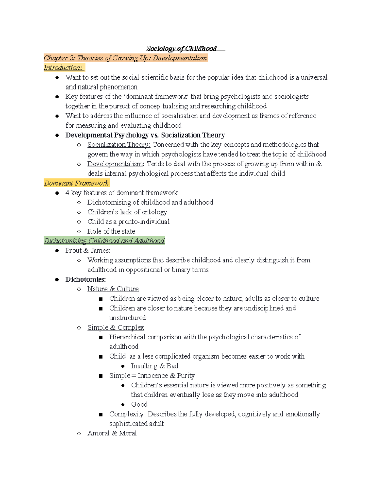 Sociology of Childhood Notes Spring 2021 - Sociology of Childhood ...