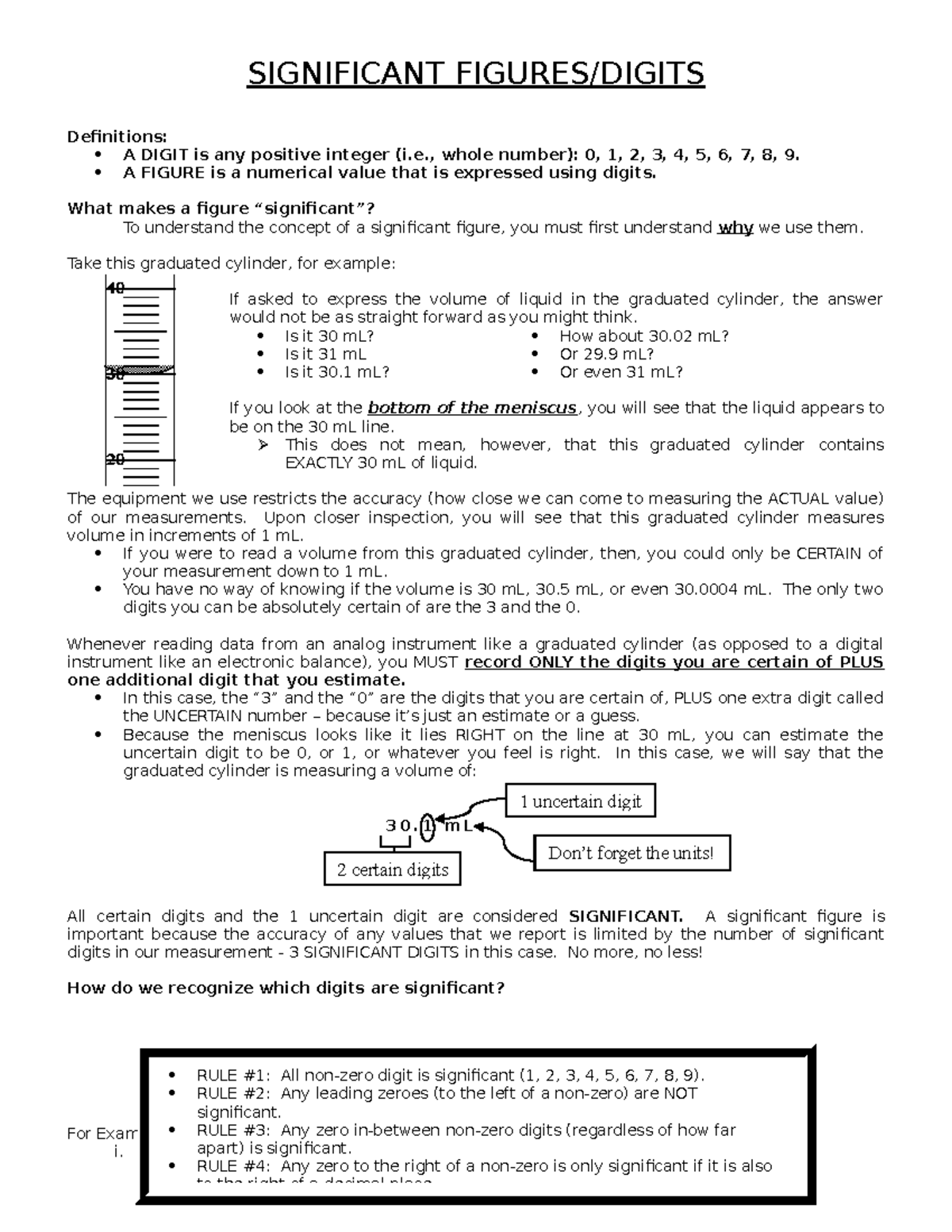 5 - Significant Figures - SIGNIFICANT FIGURES/DIGITS Definitions: A ...