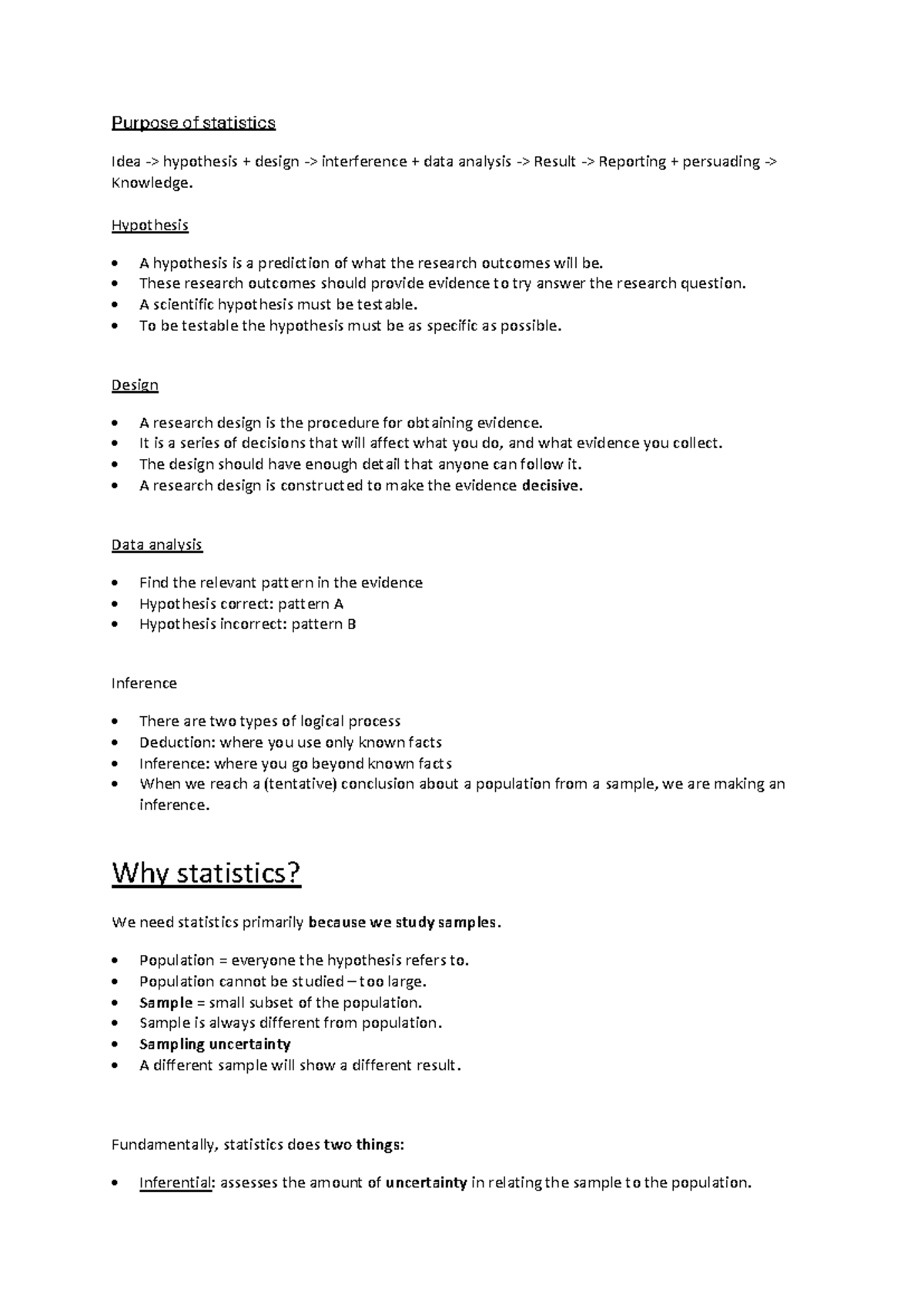 Purpose of statistics - Lecture one. - Purpose of statistics Idea ...