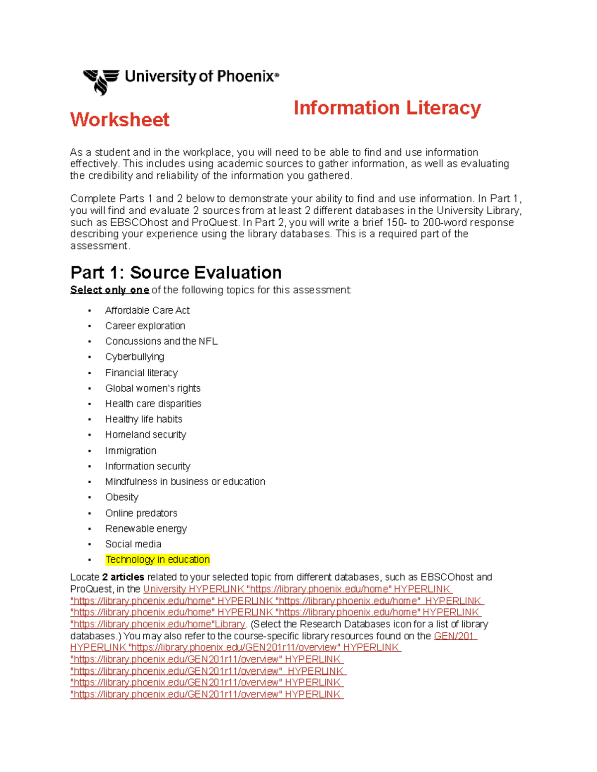 Gen201 v12 wk4 information literacy worksheet - Information Literacy ...