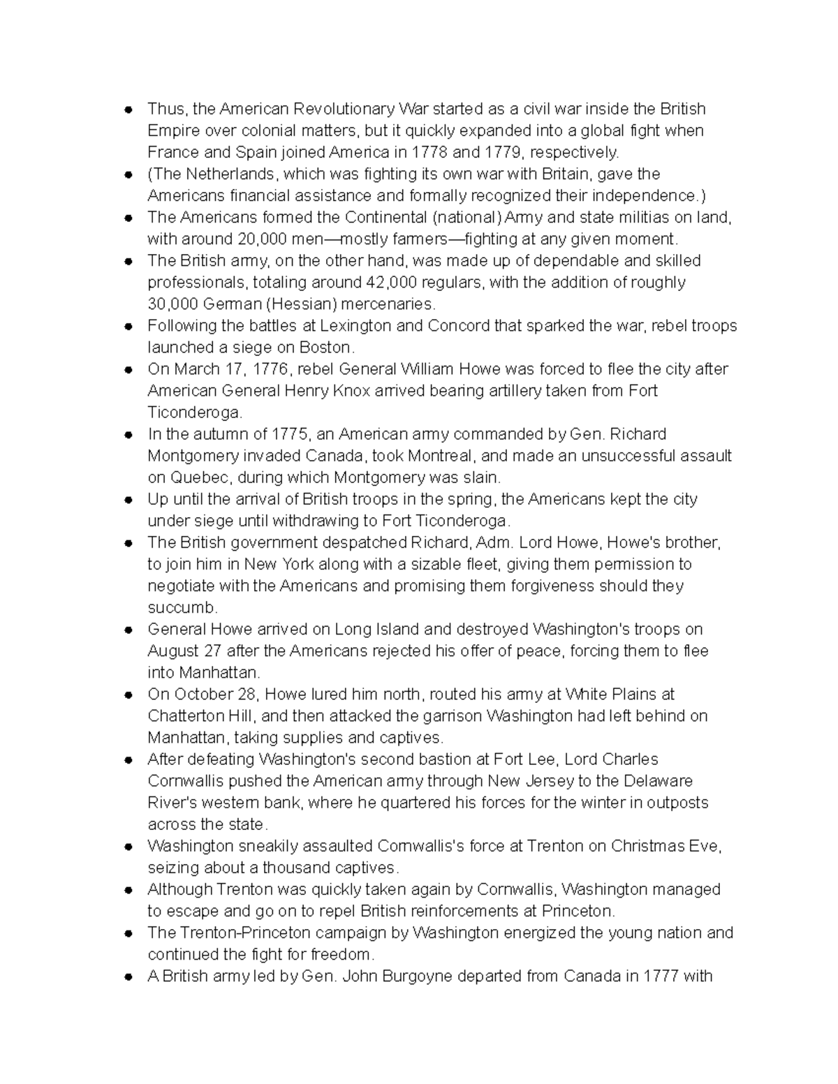 The Revolutionary War - Lecture notes from class about the title - Thus ...