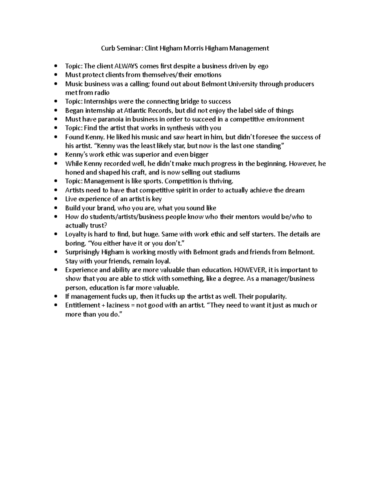 Clint Higham Seminar - Curb Seminar: Clint Higham Morris Higham ...