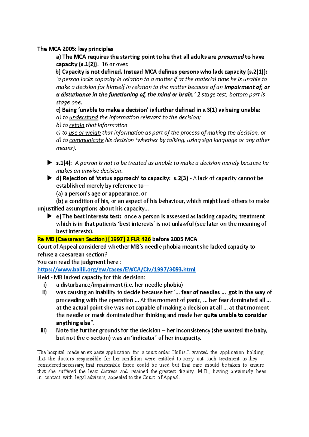 Mental Capacity Act - The MCA 2005: key principles a) The MCA requires ...