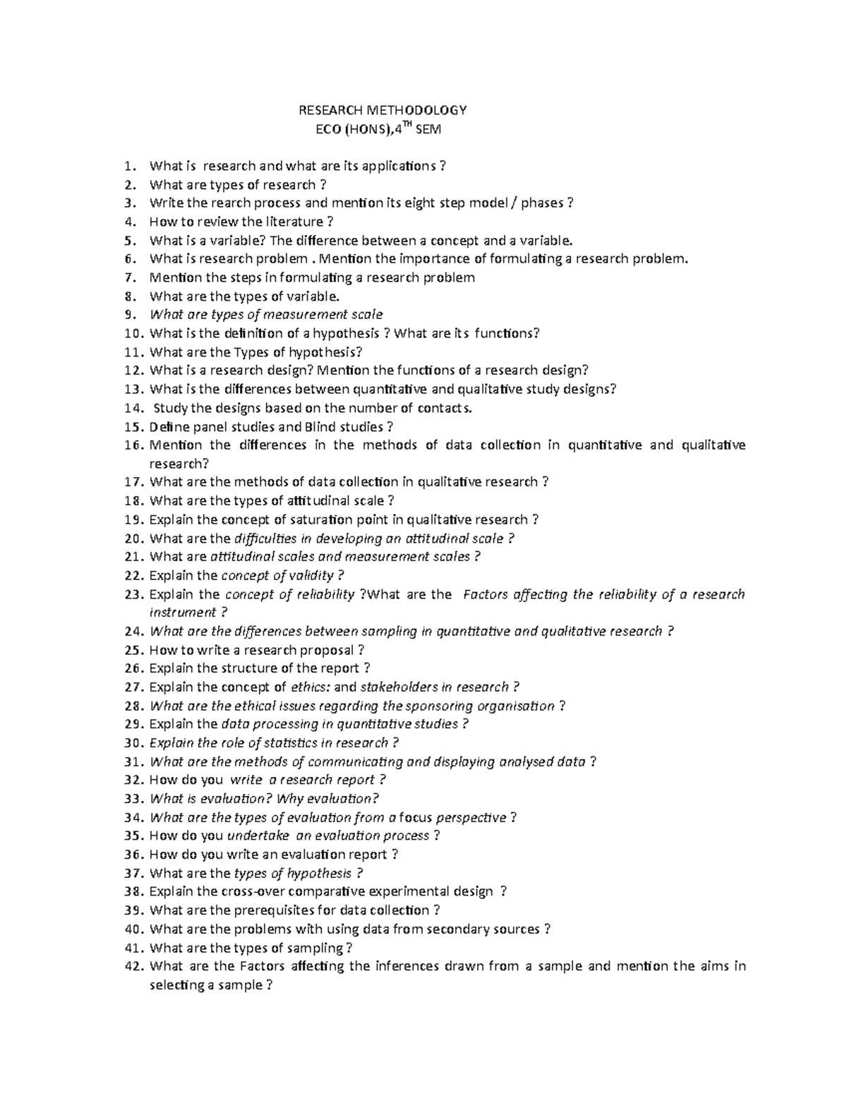 Research Methodology-Sec-Sem IV Hons - RESEARCH METHODOLOGY ECO (HONS ...