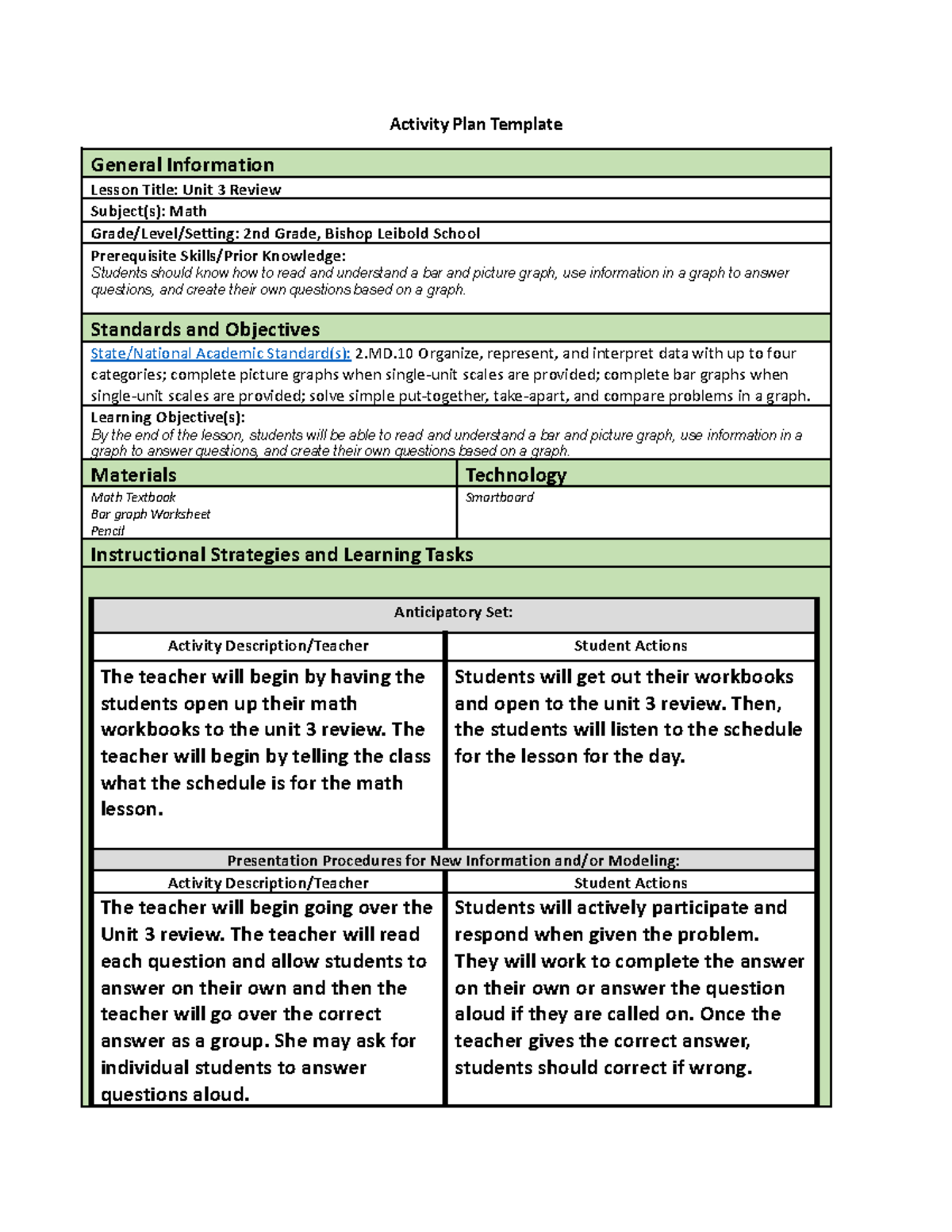 Week 3 Lesson ST - Activity Plan Template General Information Lesson ...
