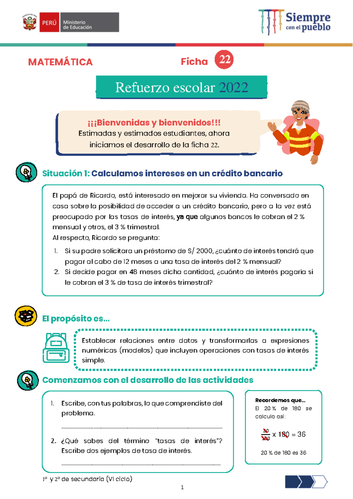 Ficha 22 vi matematica - 1 o y 2 o de secundaria (VI ciclo) Situación 1 ...