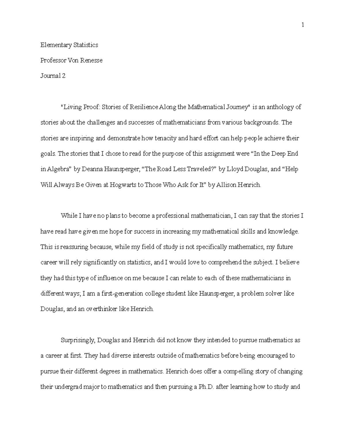 Journal 2 - Example of your second reflection. - 1 Elementary ...