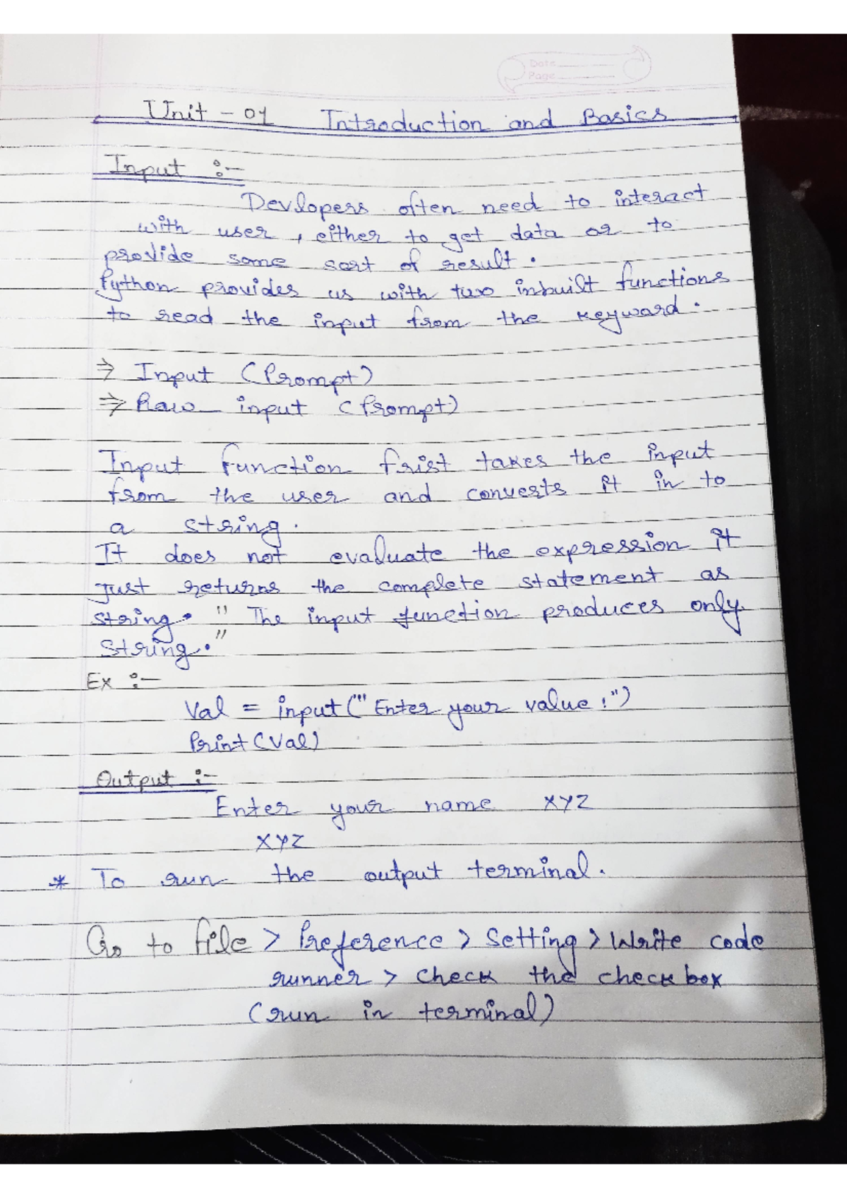 Python unit1 &2 - Date Page Unit 01 Introduction and Basics Input ...