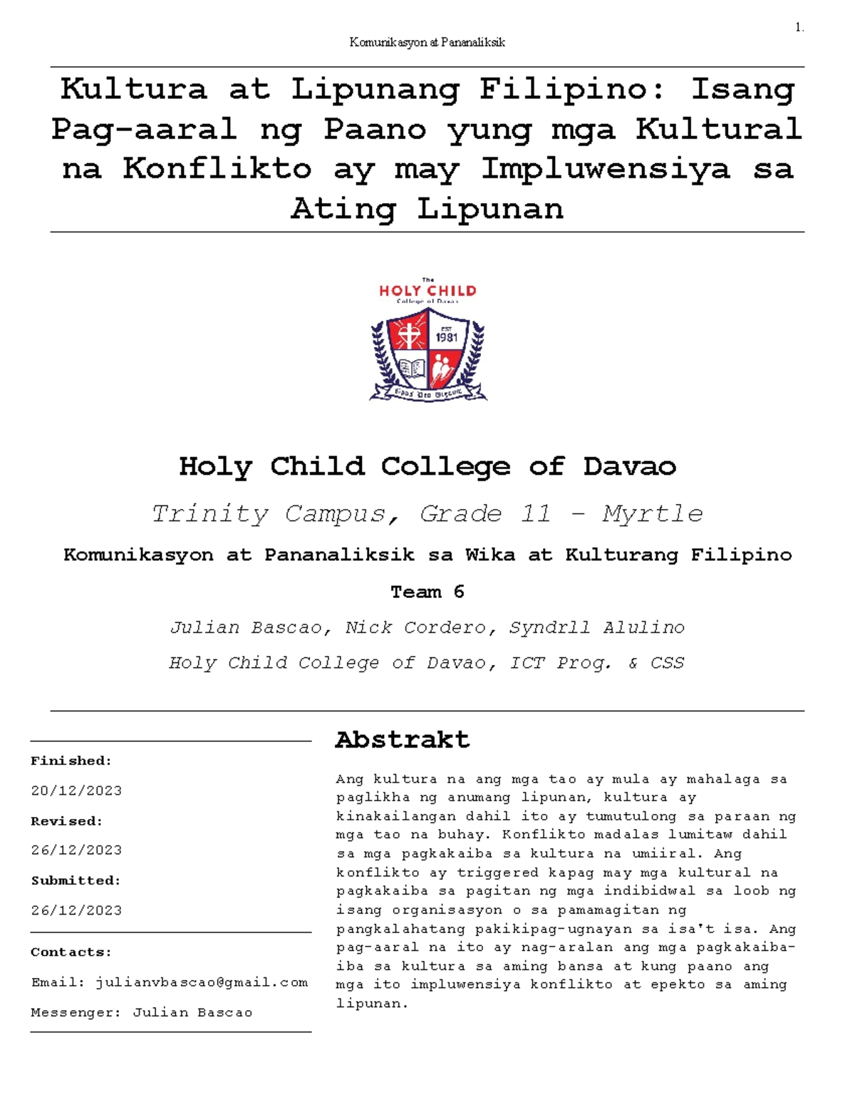 TEAM6 Conceptpaper - filipino - Komunikasyon at Pananaliksik Kultura at ...