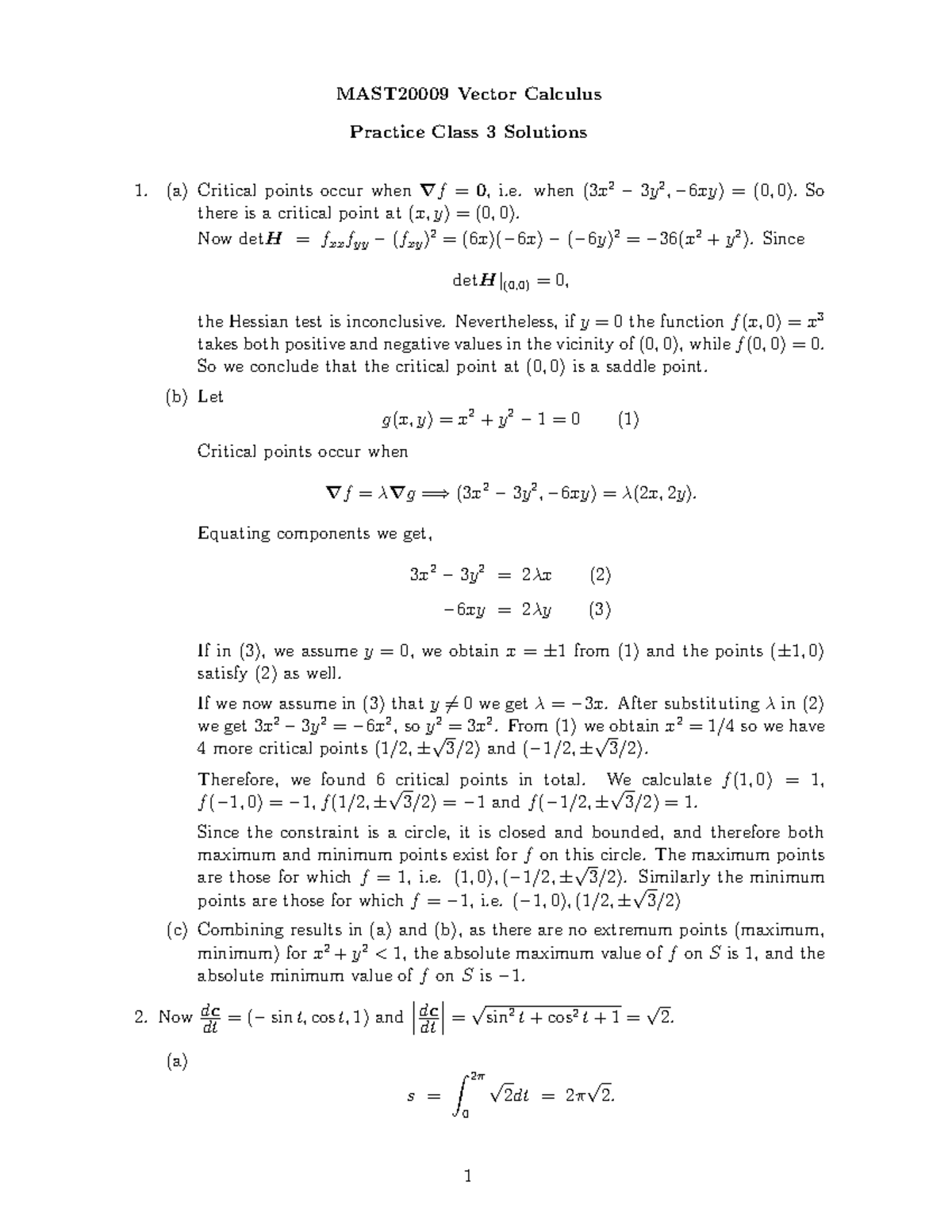 Tutorial 3 Solns Practical Sheet Solution Mast20009 Vector Calculus Practice Class 3