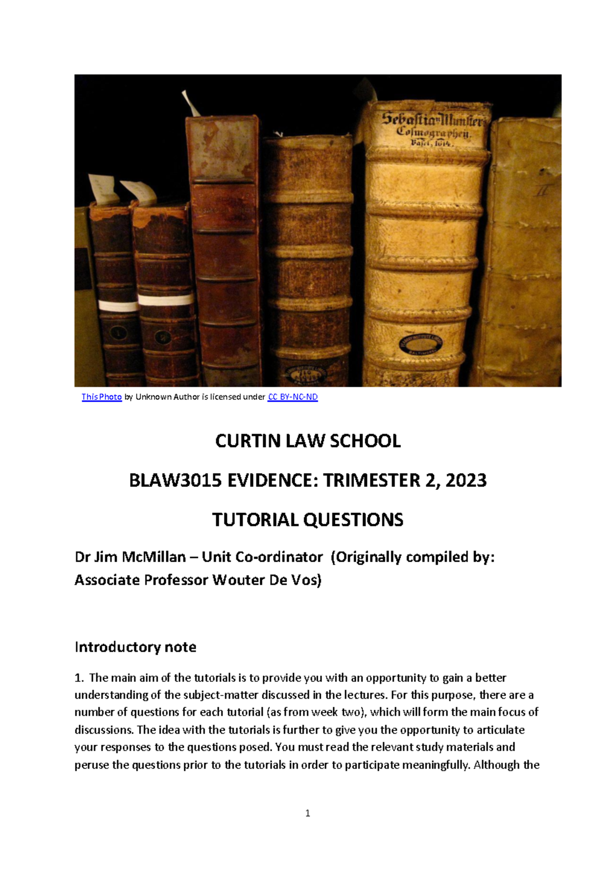 Evidence Tutorials (with bookmarks) - CURTIN LAW SCHOOL BLAW3015 ...
