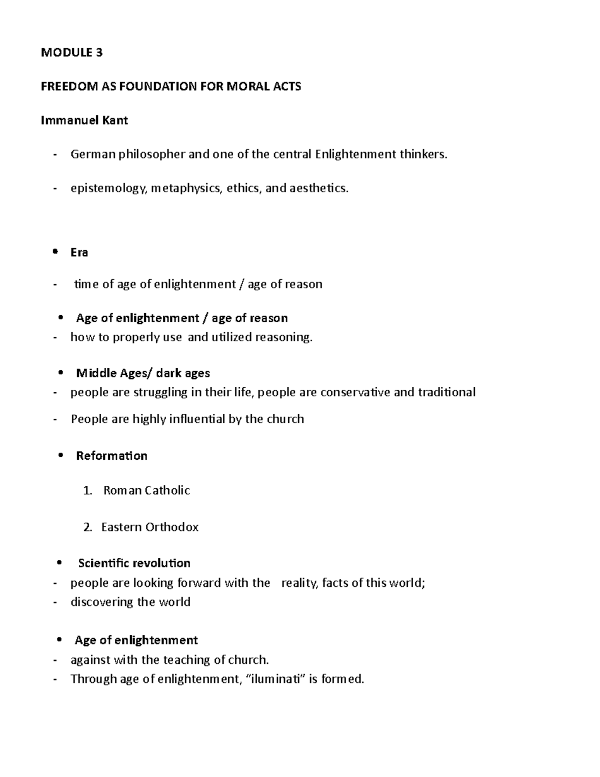 Module 3 - Chapter 3 - notes - MODULE 3 FREEDOM AS FOUNDATION FOR MORAL ...
