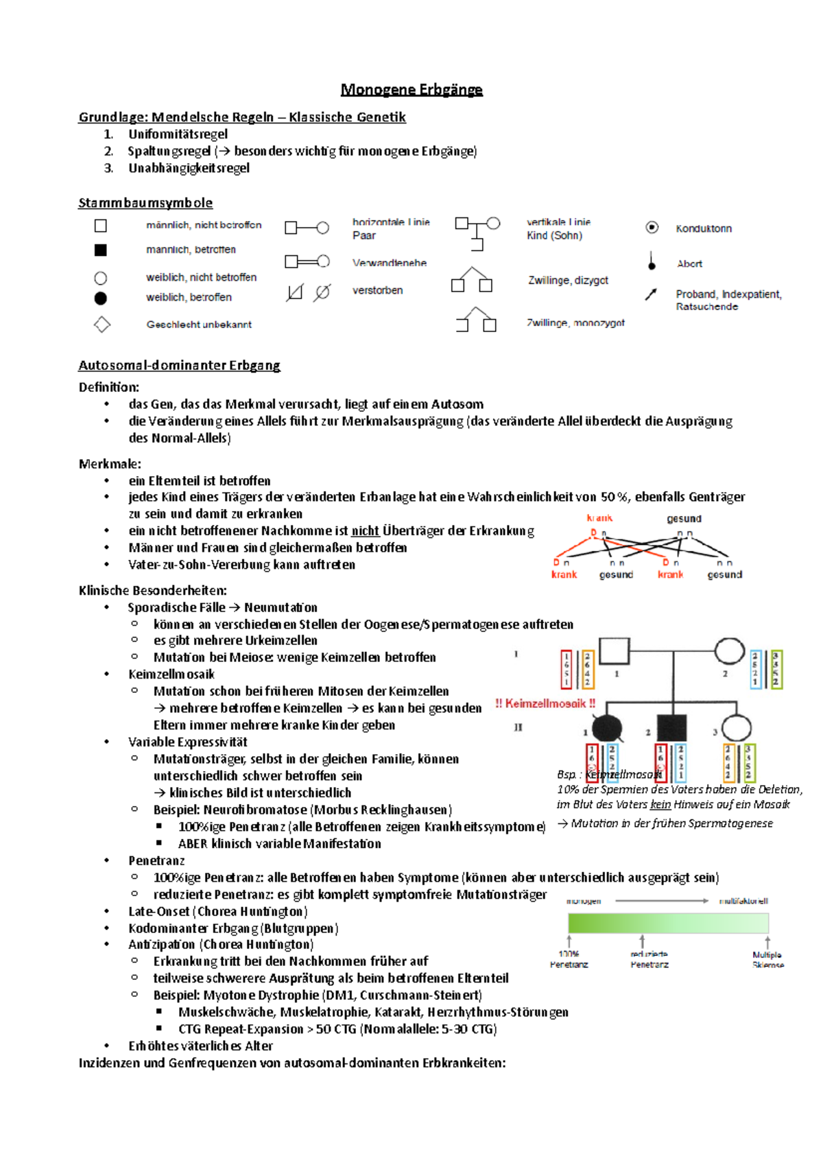 1 - Monogene Erbgänge - Monogene Erbgänge Grundlage: Mendelsche Regeln ...