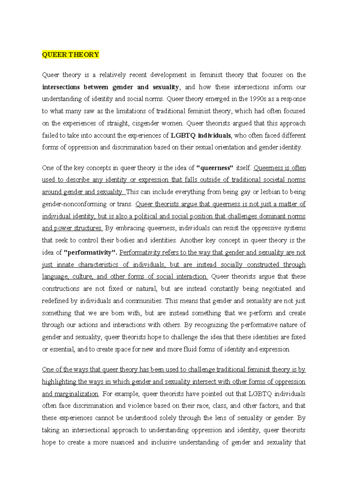 FTP 2 - FTP2 sem 6 hons pol sci - QUEER THEORY Queer theory is a ...