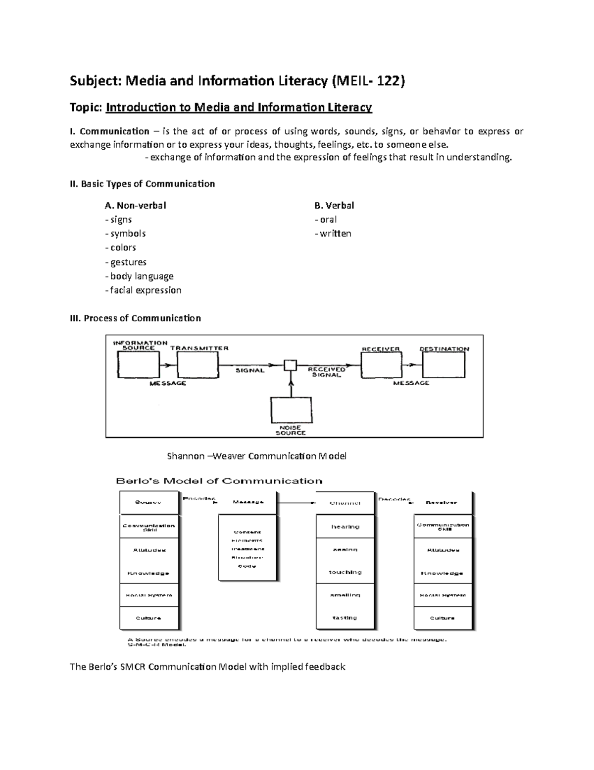MEIL Intro TO MEIL Handout 1 - Subject: Media and Information Literacy ...