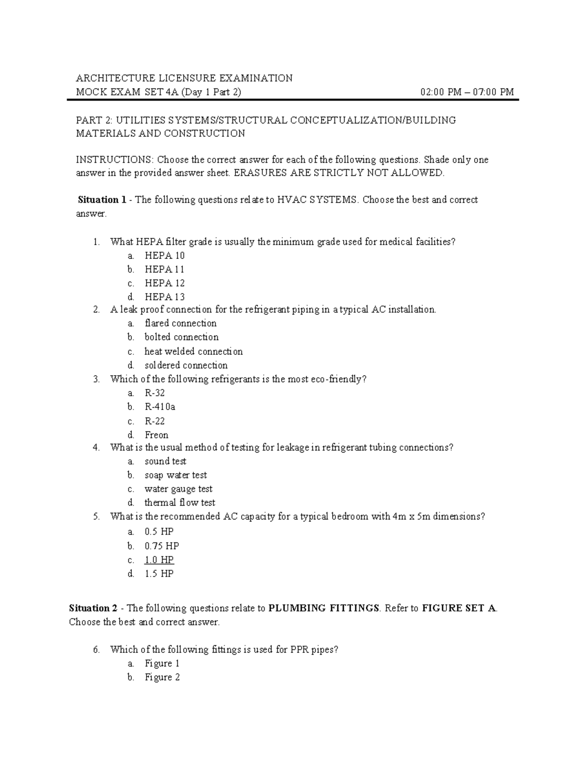 Architecture Mock Exam - ARCHITECTURE LICENSURE EXAMINATION MOCK EXAM ...