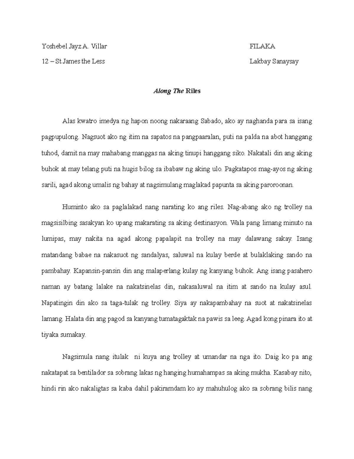 random essay about travelling - Yoshebel Jayz A. Villar FILAKA 12 – St ...